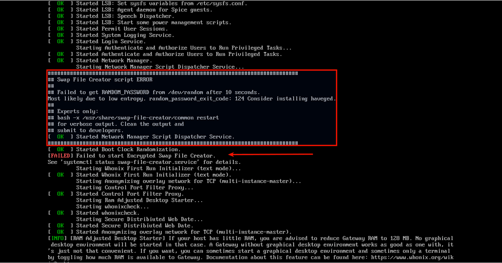 Failed to start Encrypted Swap File Creator - KVM - Whonix Forum